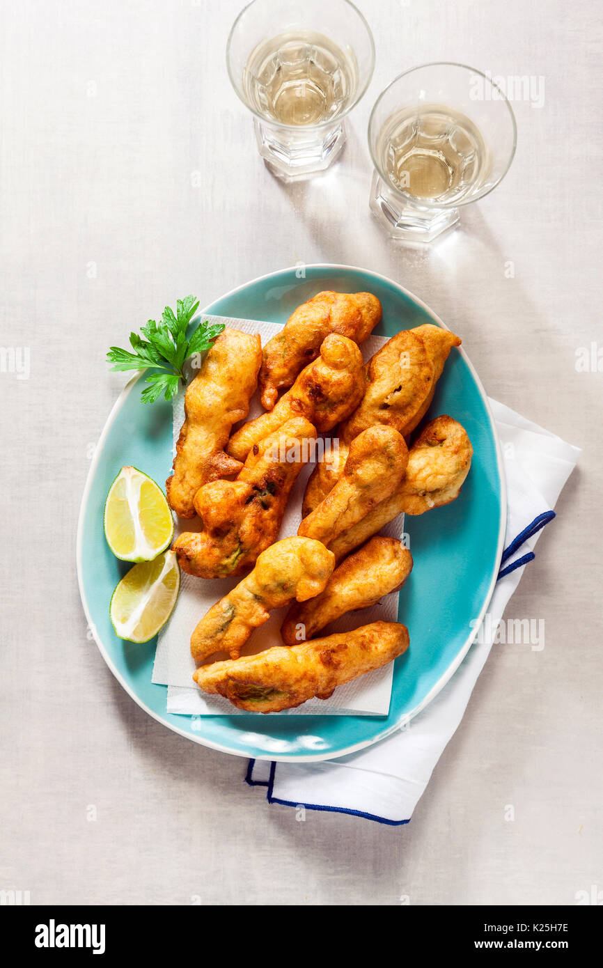 vegetables fried in batter for lunch with wine Stock Photo - Alamy