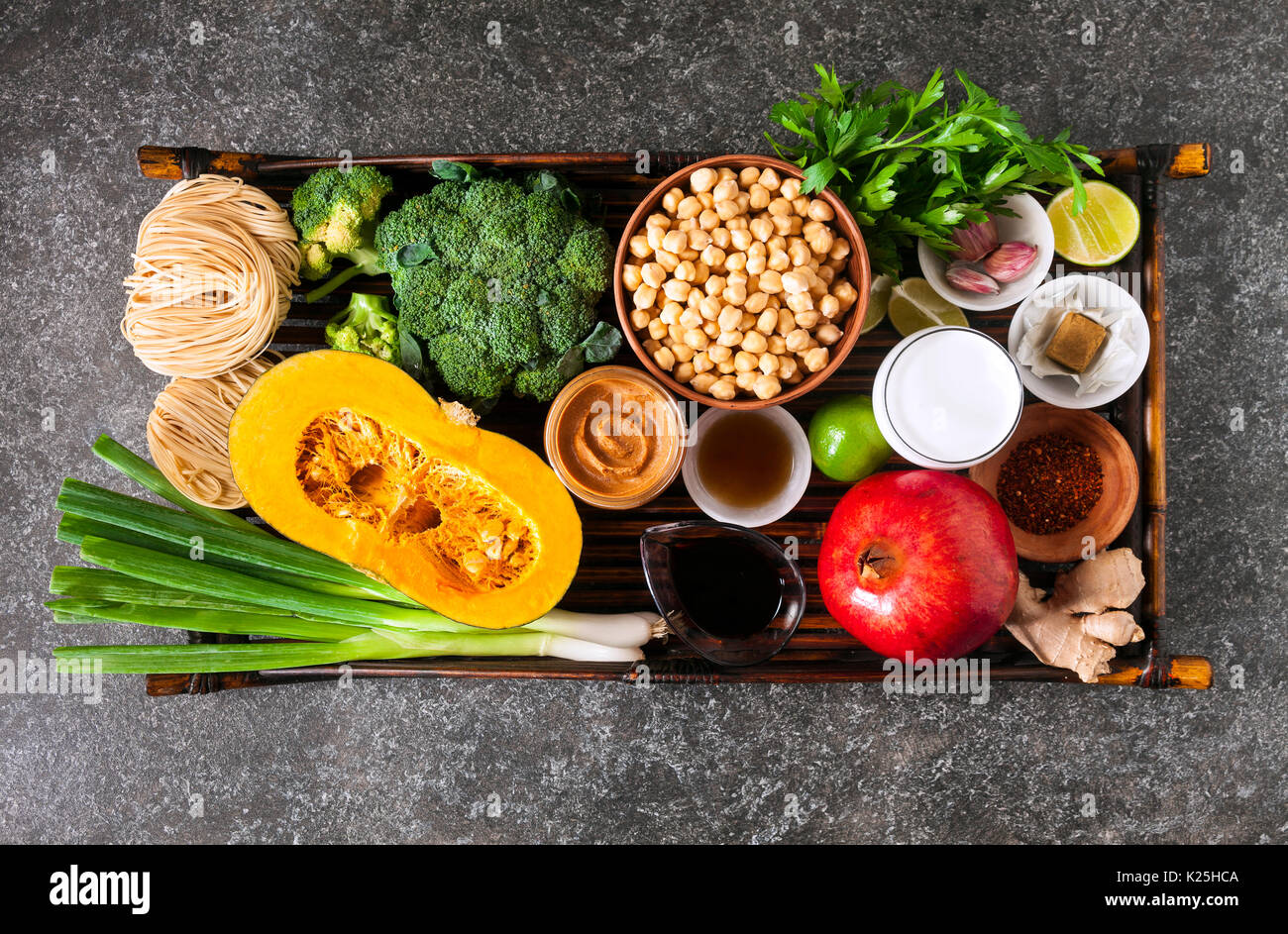 Colorful fruits and vegetables asian background Stock Photo - Alamy