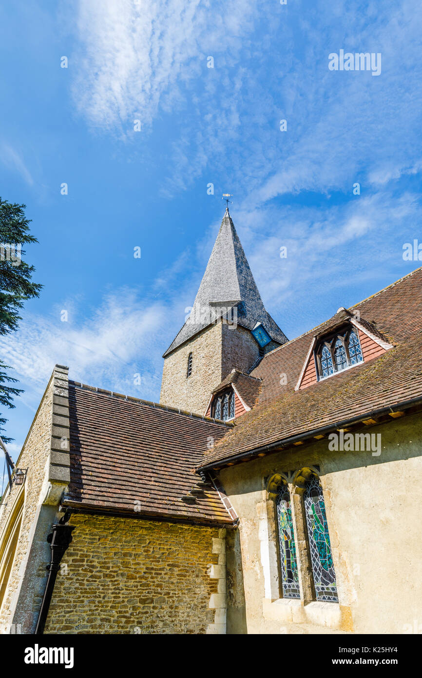 Exterior and tower of St Nicholas Church, an ancient pre-Norman church ...