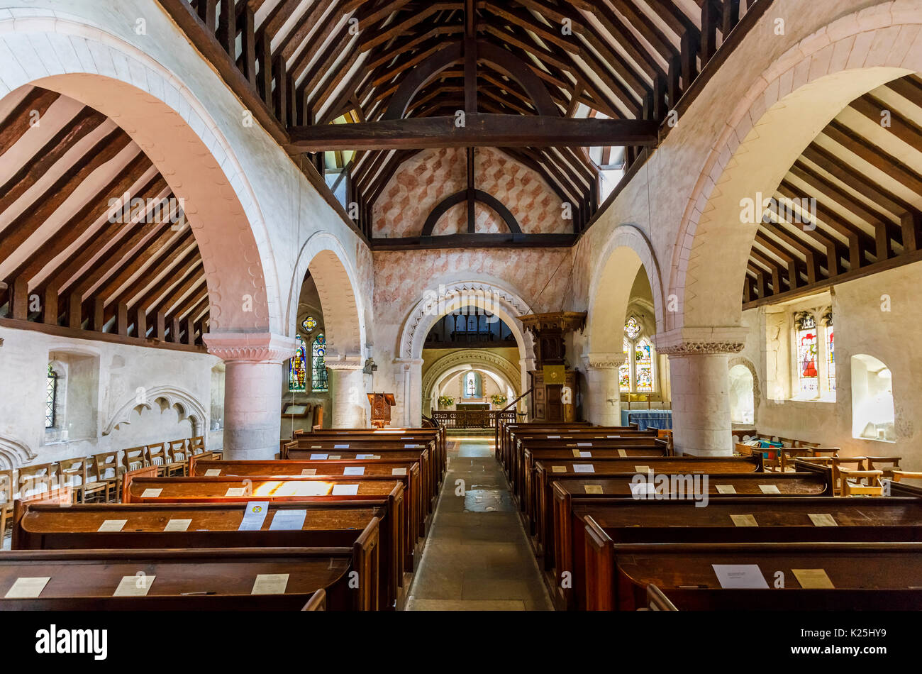 Interior of St Nicholas Church, an ancient church with traditional old ...