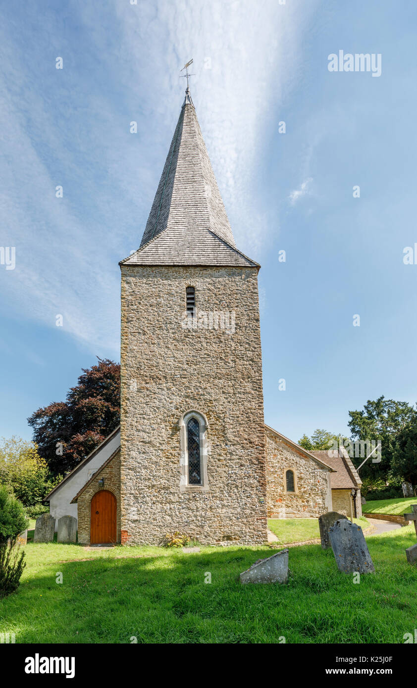 Exterior of St Nicholas Church tower, an ancient pre-Norman church in ...
