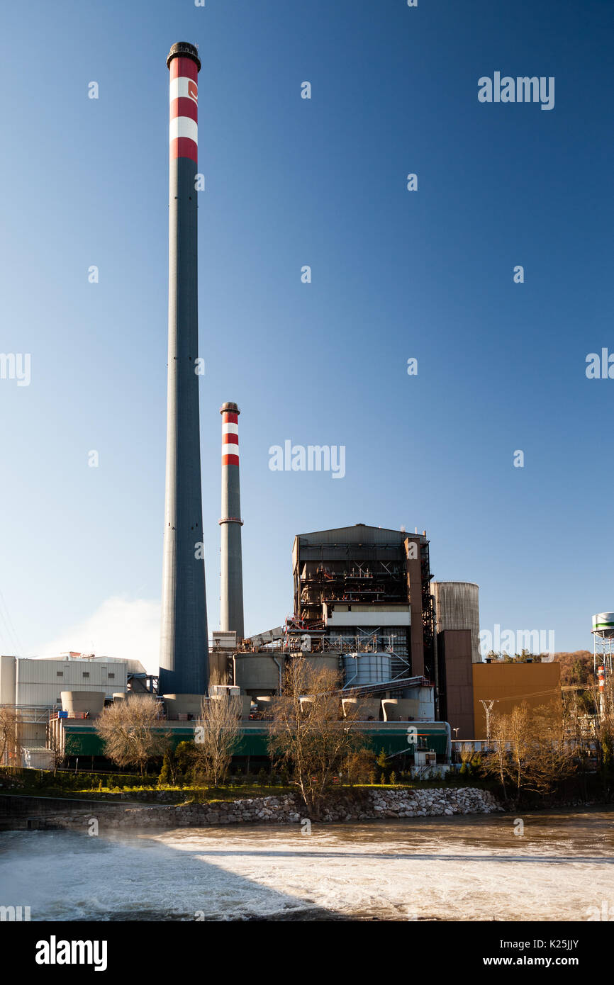 Electric factory with two big chimneys Stock Photo - Alamy