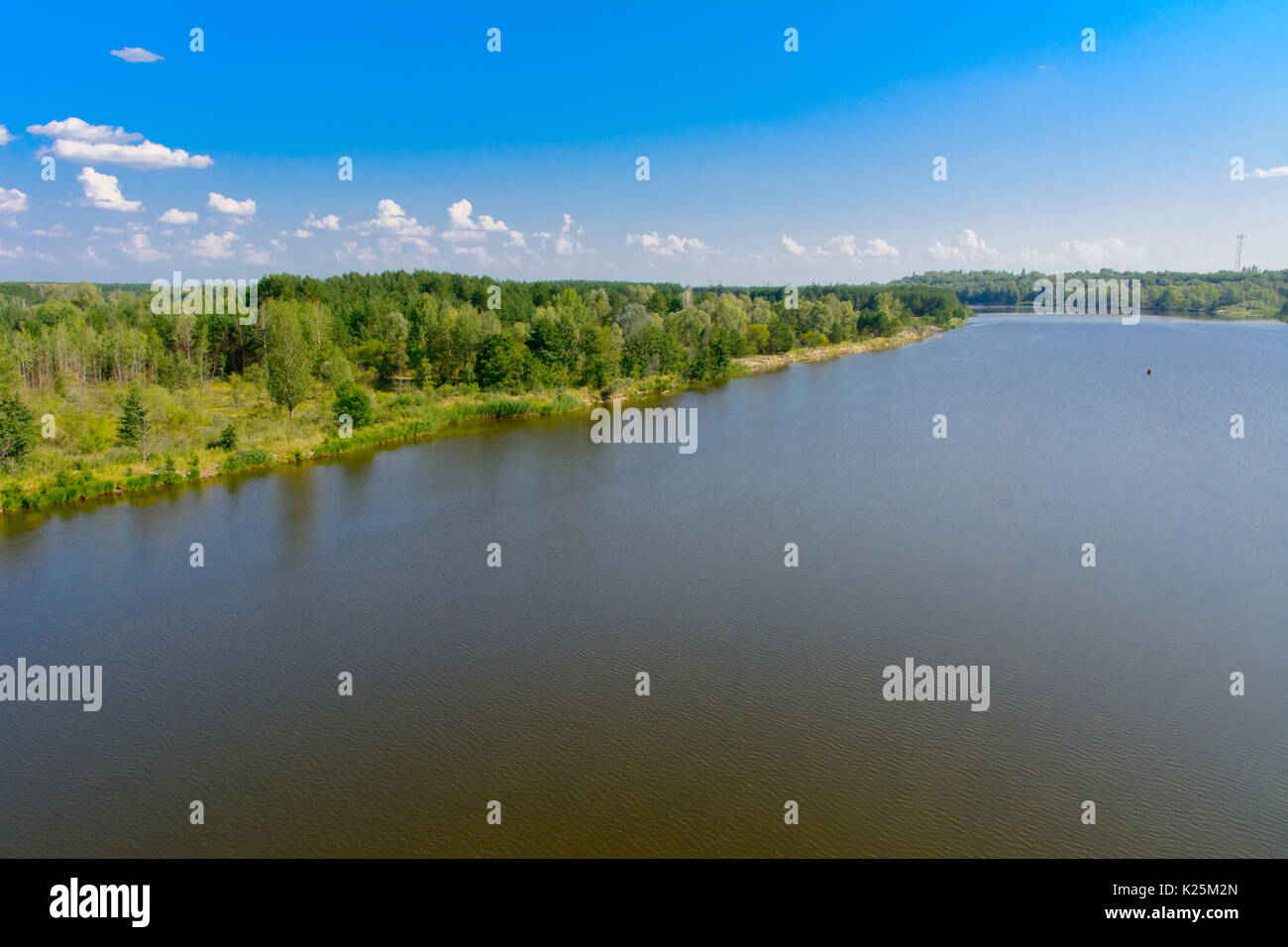 A beautiful river landscape and trees in a dead radioactive zone ...