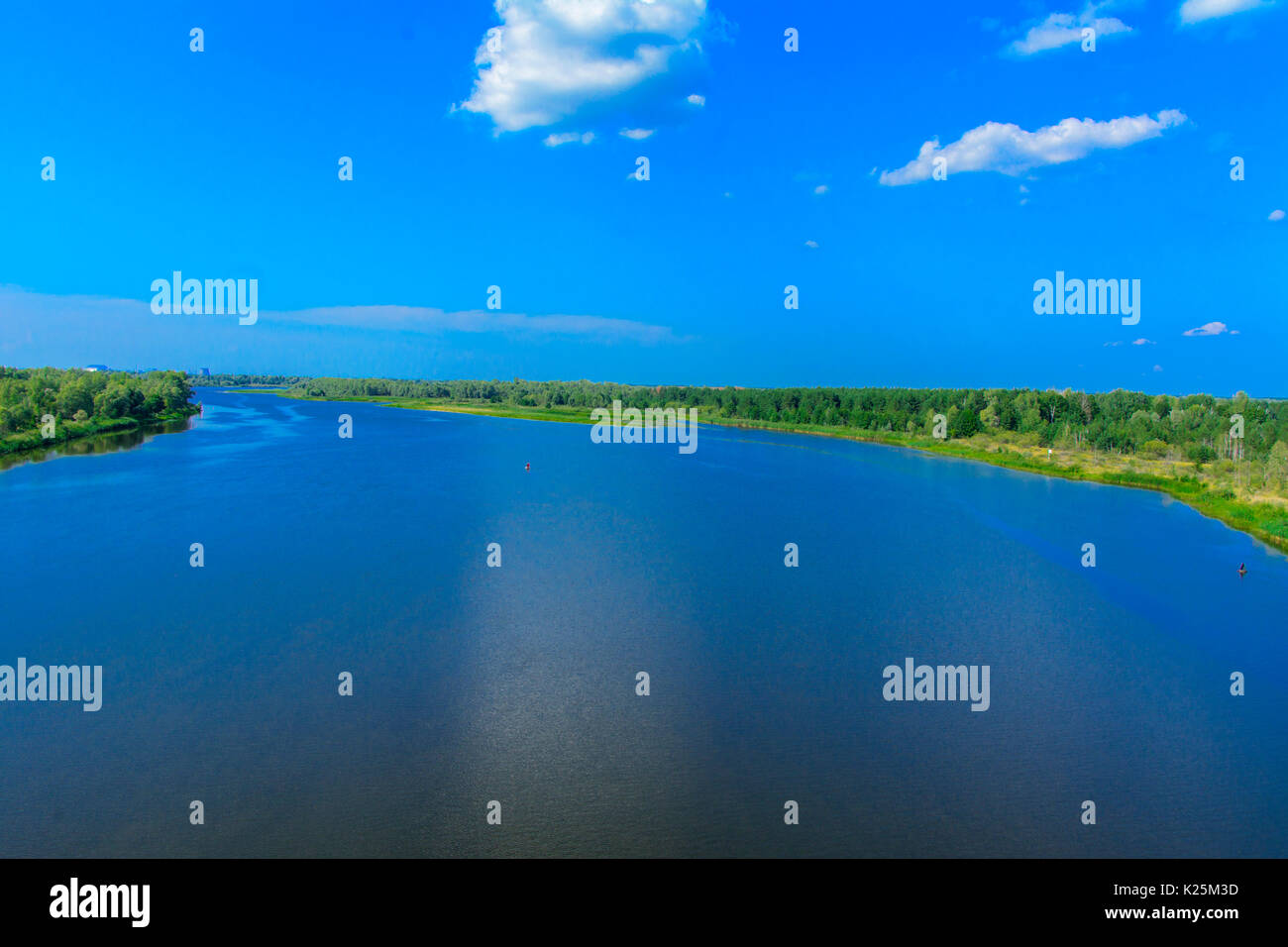 A beautiful river landscape and trees in a dead radioactive zone ...
