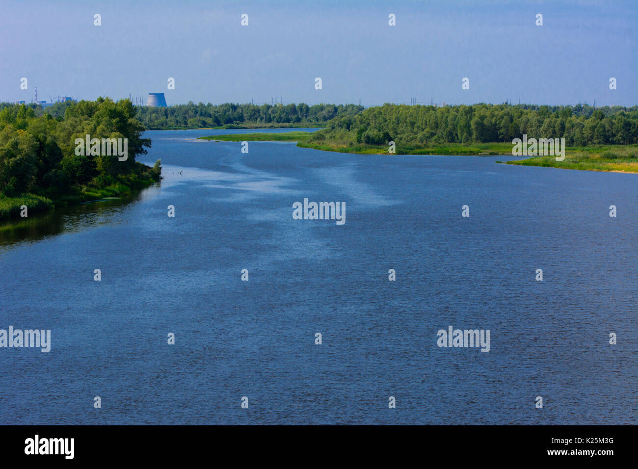 A beautiful river landscape and trees in a dead radioactive zone ...