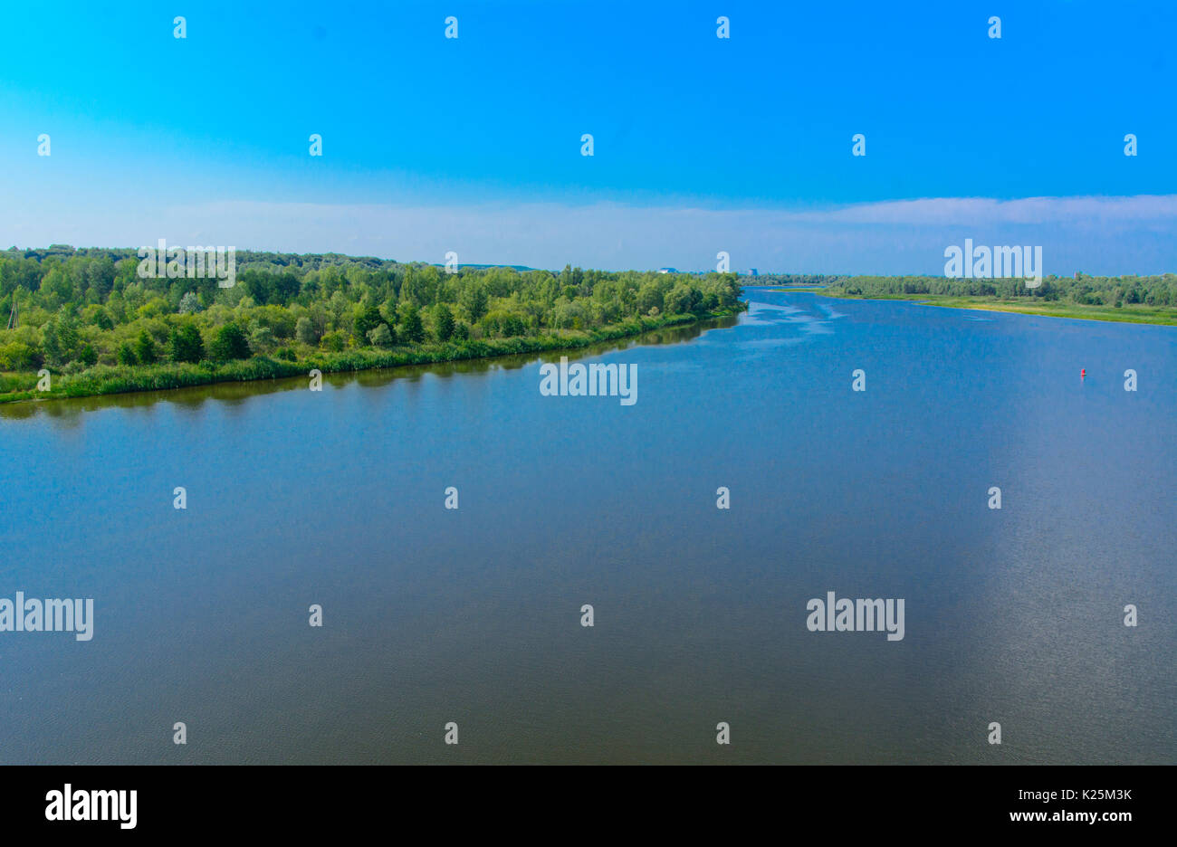 A beautiful river landscape and trees in a dead radioactive zone ...
