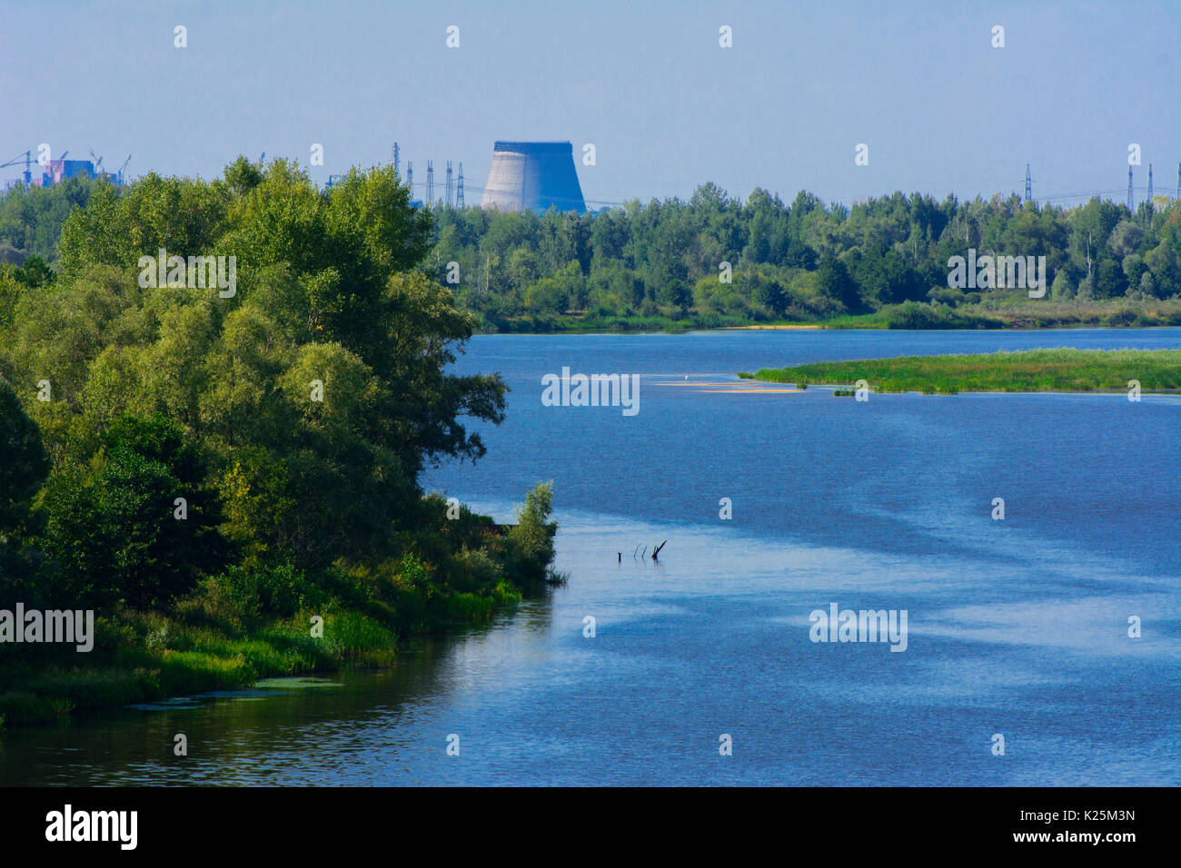 A beautiful river landscape and trees in a dead radioactive zone ...