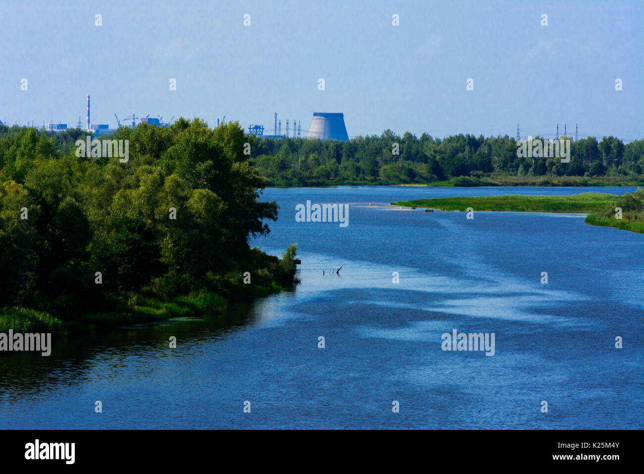 A beautiful river landscape and trees in a dead radioactive zone ...