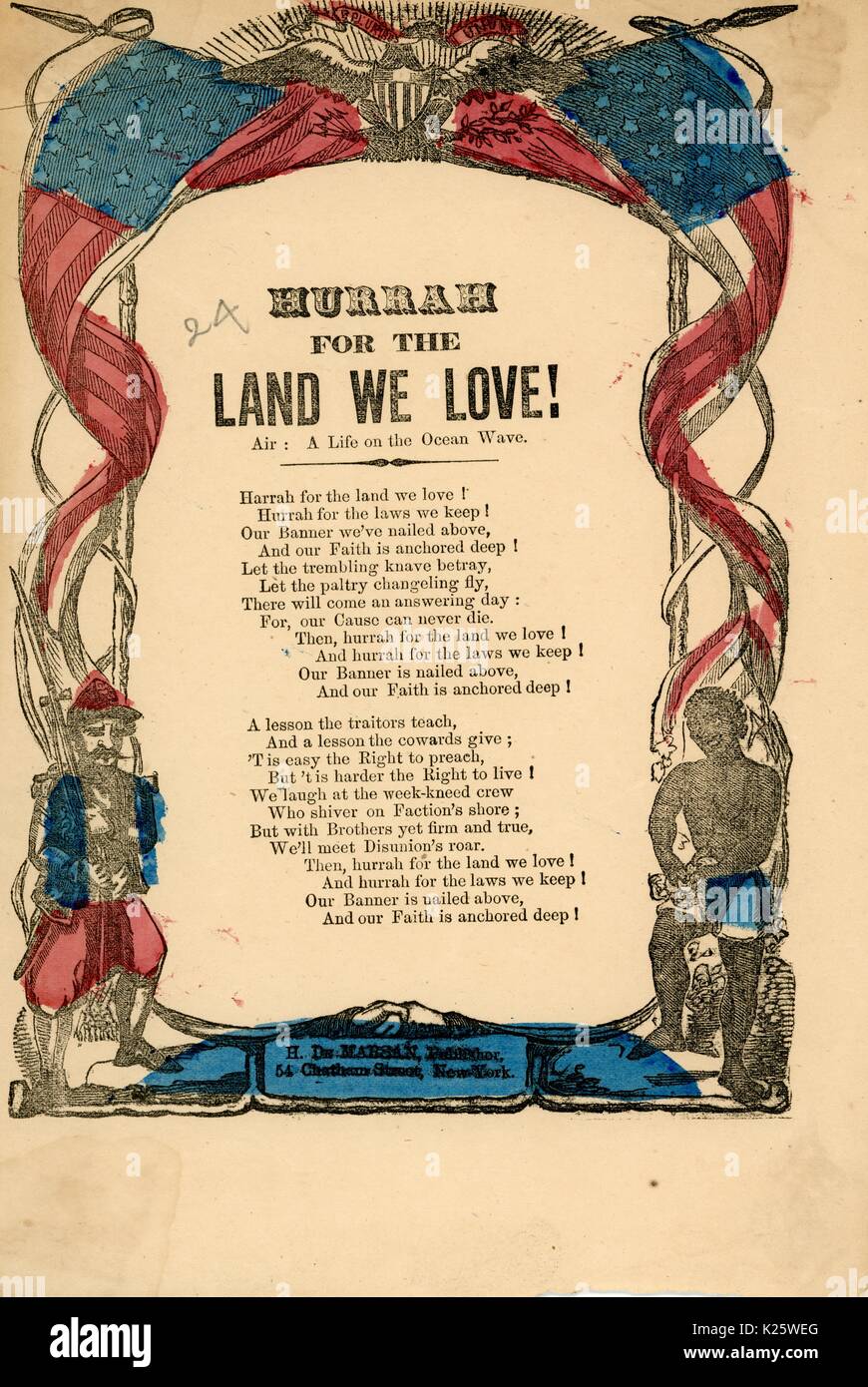 Broadside from the American Civil War entitled 'Hurrah for the Land we ...