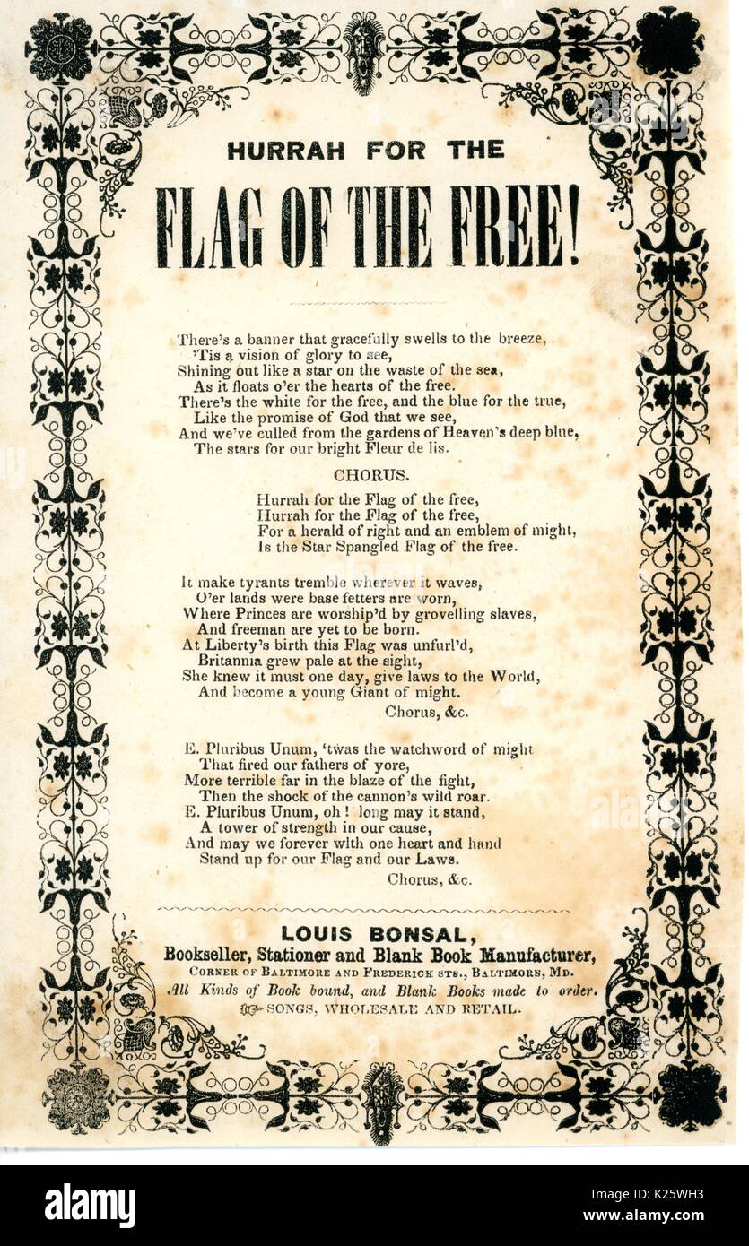 Broadside from the American Civil War entitled 'Hurrah for the Flag of ...