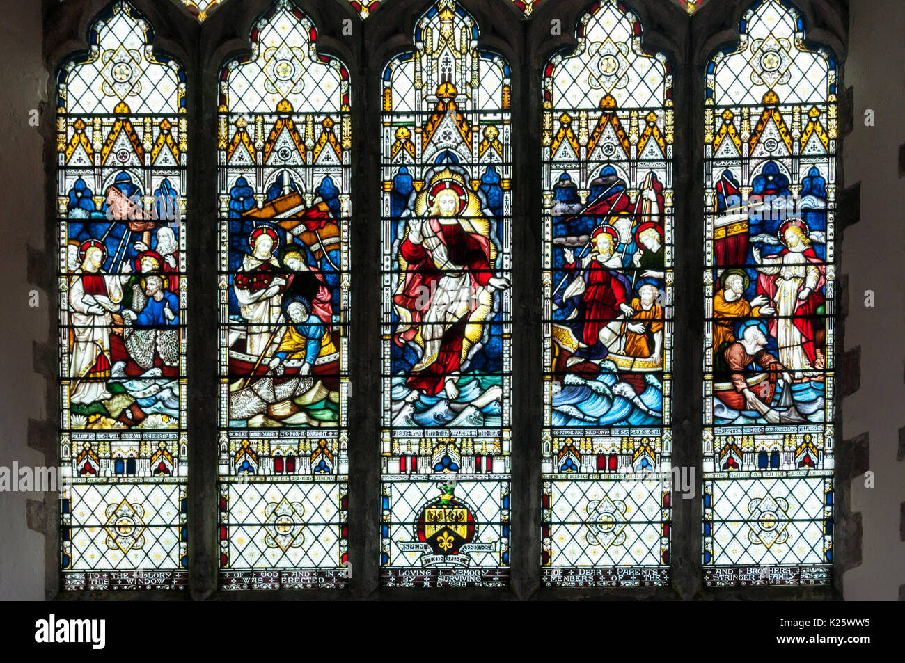 Stained glass in St Nicholas church, New Romney, Kent Stock Photo - Alamy