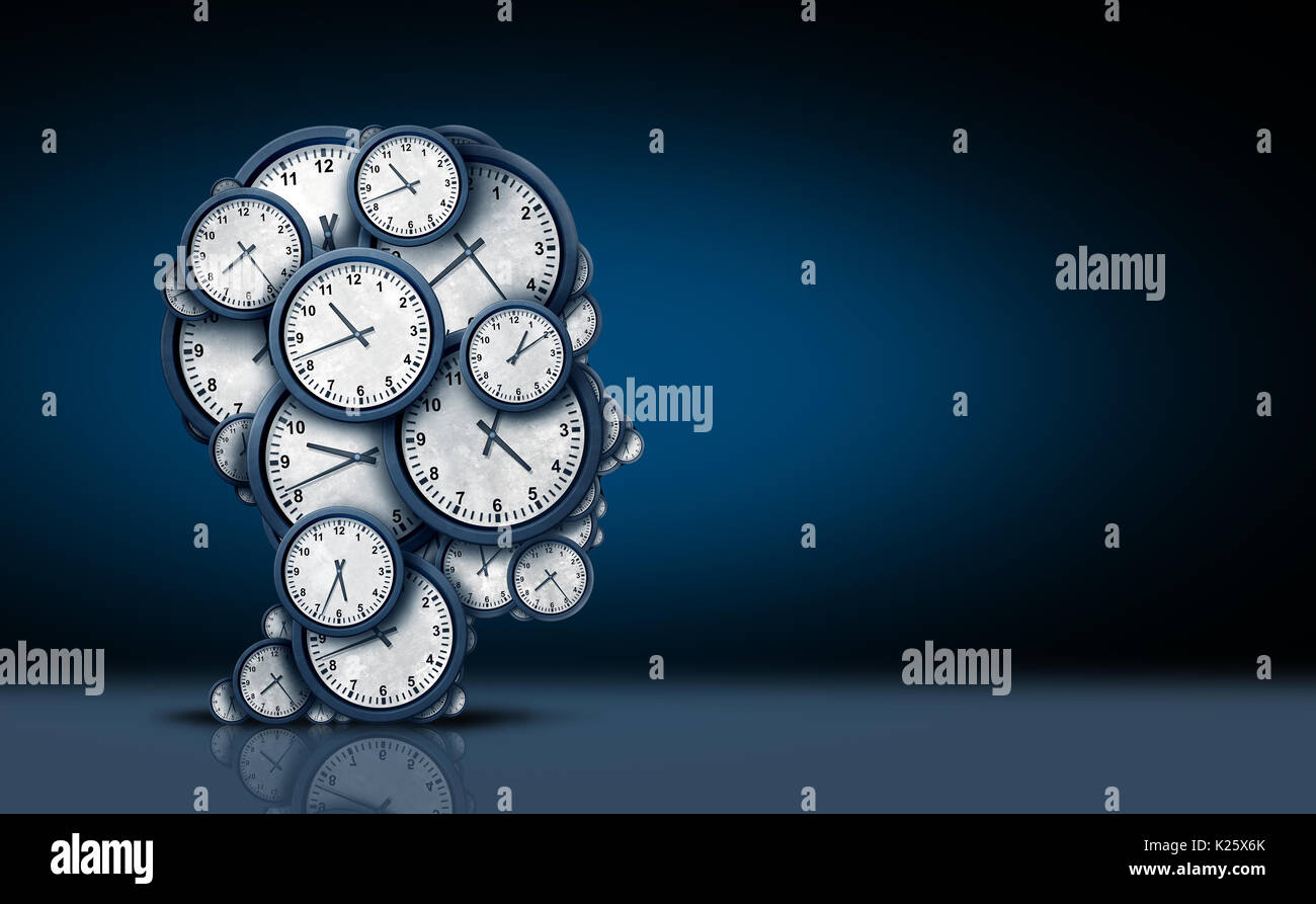 Time thinking concept as a group of clock objects shaped as a human ...