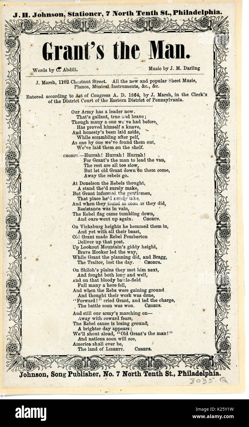 Broadside from the American Civil War entitled 'Grant's the Man ...
