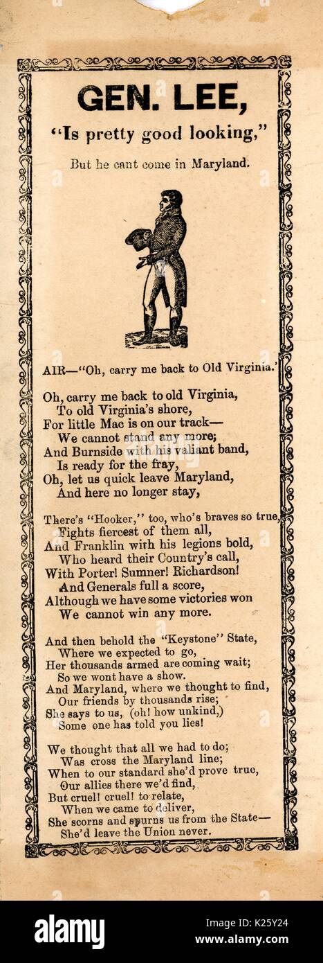 Broadside from the American Civil War entitled 'Gen. Lee is Pretty Good ...