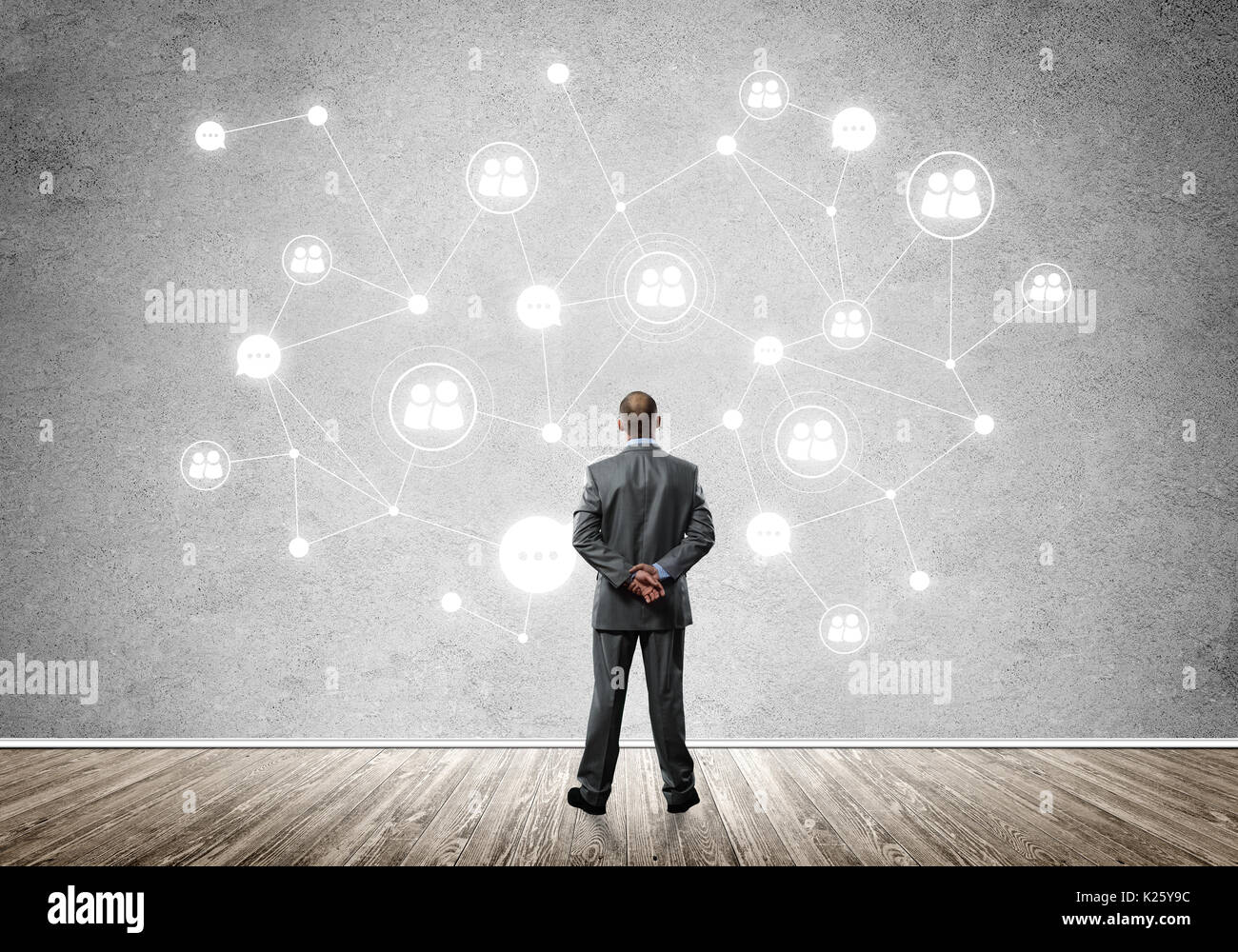 Connection lines drawn on concrete wall as symbol for networking Stock ...