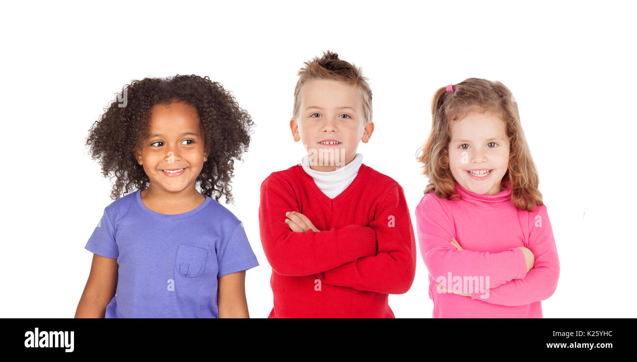 Team of children isolated on a white background Stock Photo - Alamy