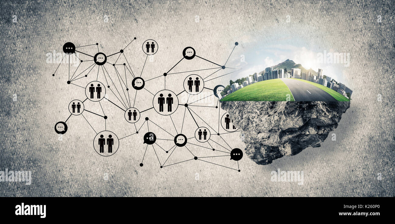 Concept of modern networking technologies and eco green construc Stock ...