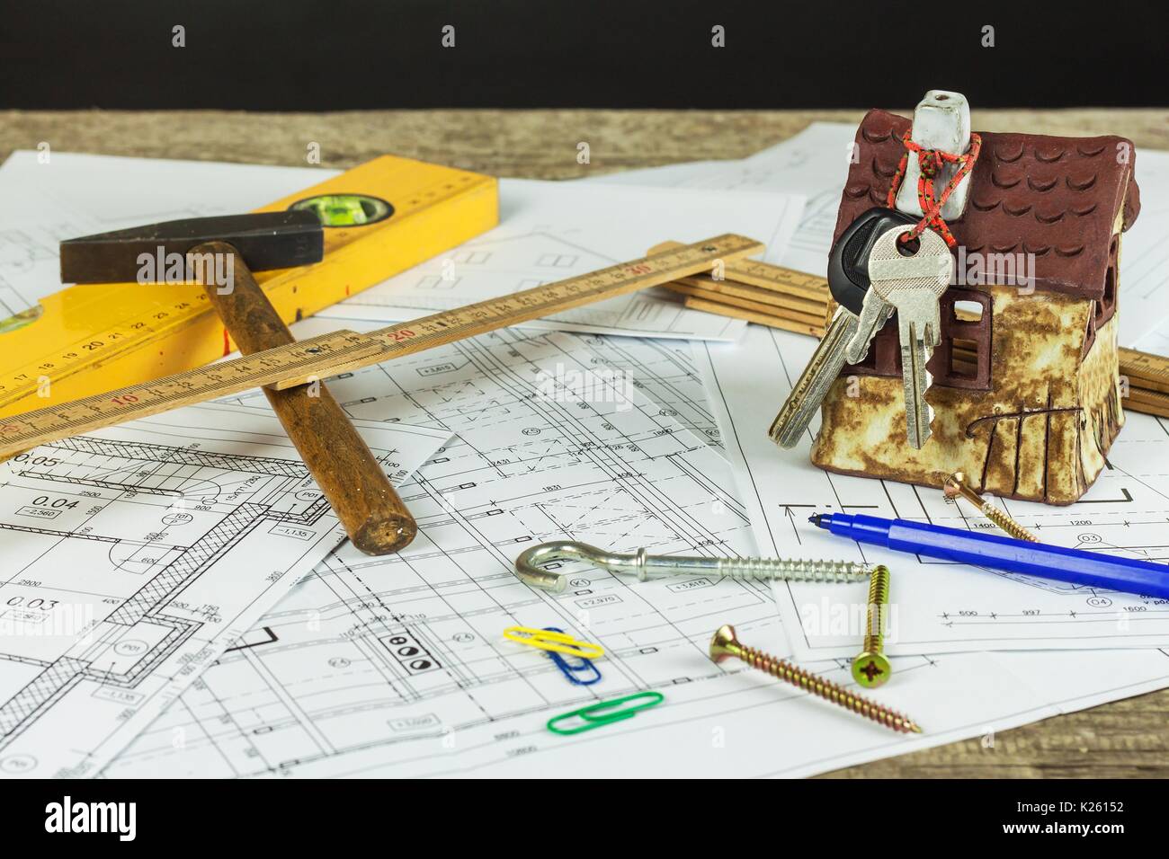 Floor plan designed building on the drawing. Engineering and technical ...