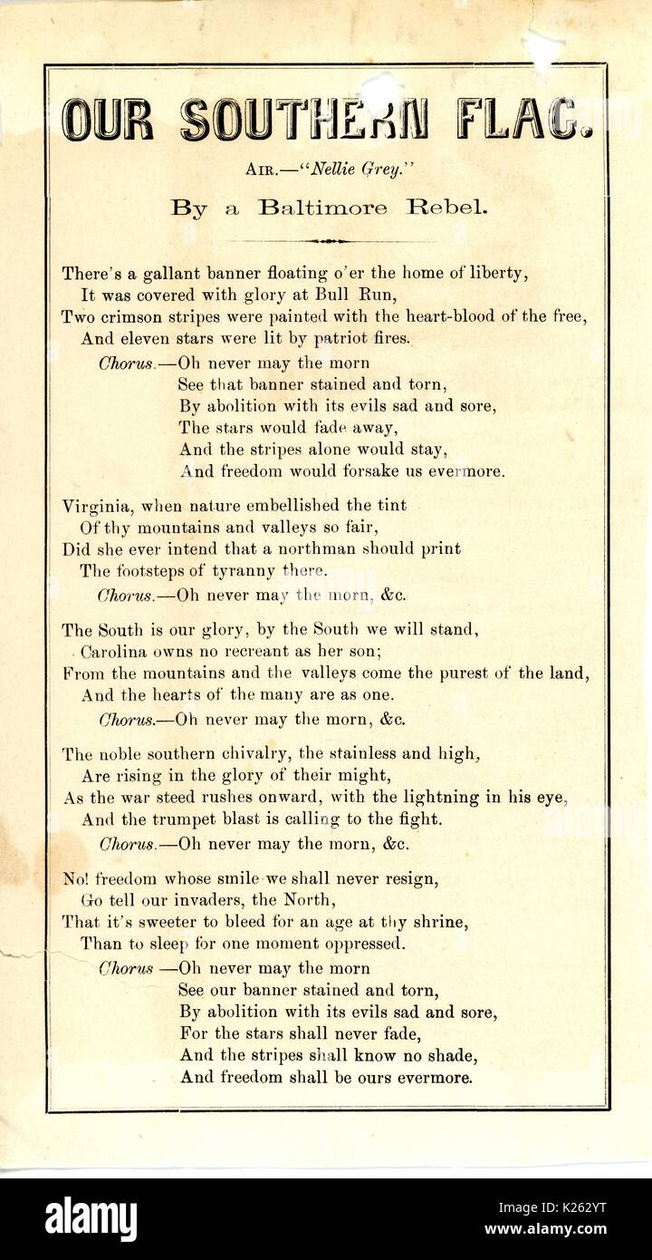 Broadside from the American Civil War, entitled 'Our Southern Flag ...