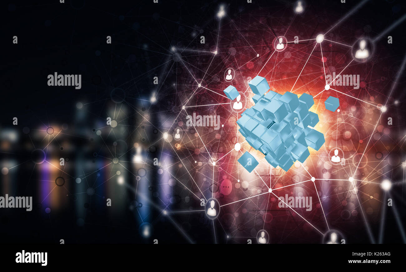 Concept of Internet and networking with digital cube figure on d Stock ...