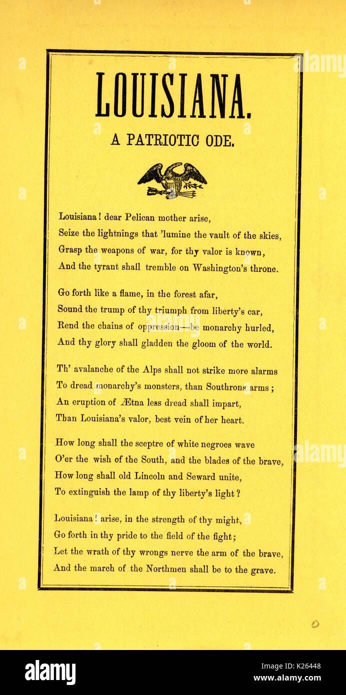 Broadside from the American Civil War, entitled 'Louisiana', advocating ...