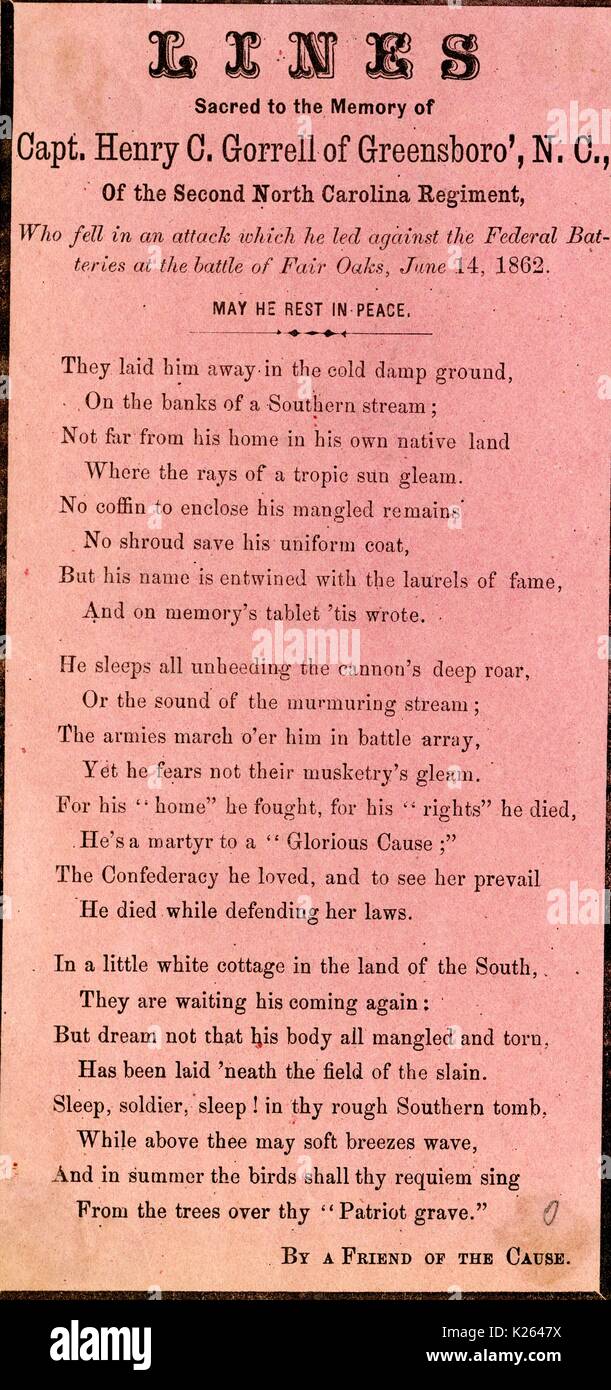 Broadside from the American Civil War, entitled 'Lines Sacred to the ...