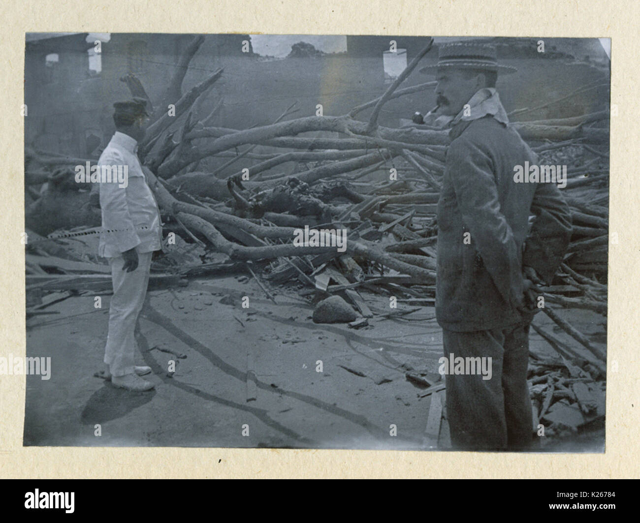 Mt. Pelee Two men and body, result of eruption of Mt. Pelee on ...