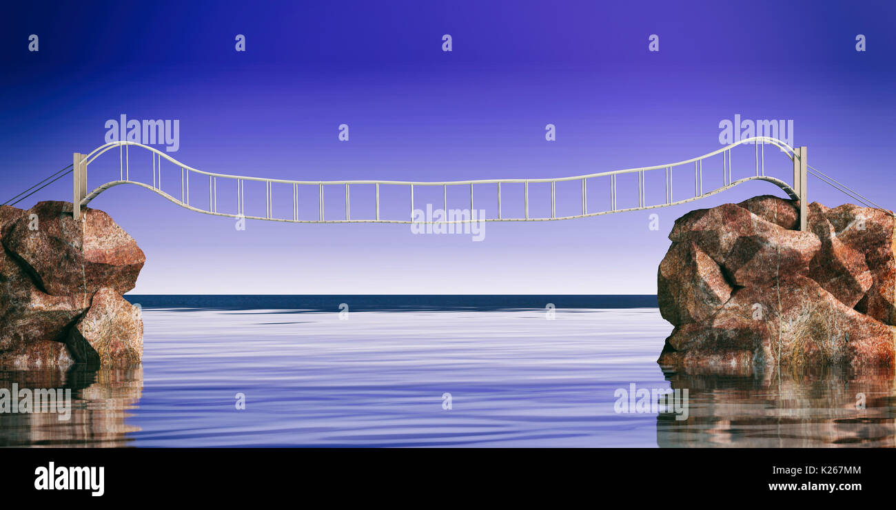 Bridge on calm blue sea and sky background. 3d illustration Stock Photo ...