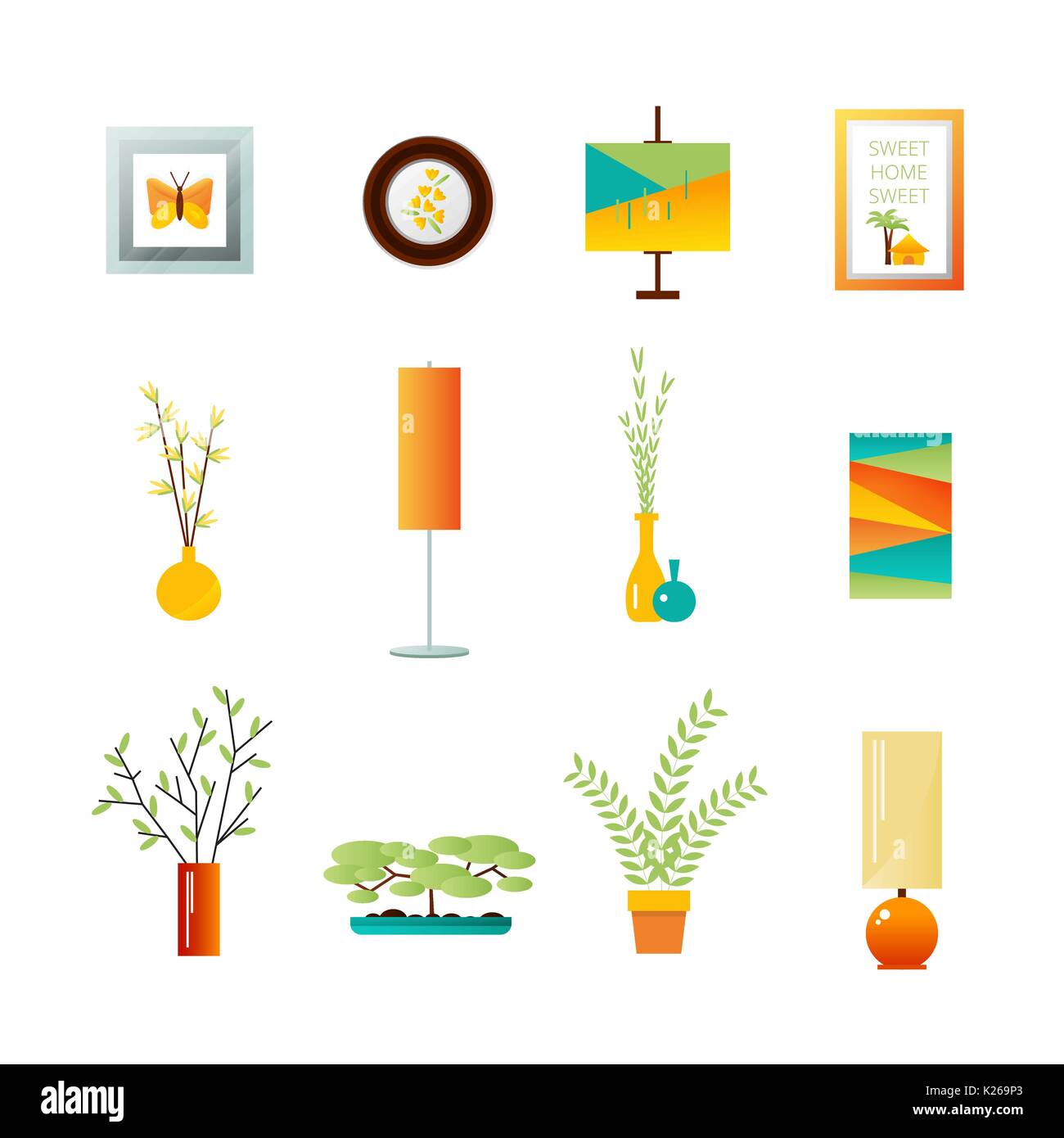 Decorative interior objects . Vector flat illustration Stock Vector ...