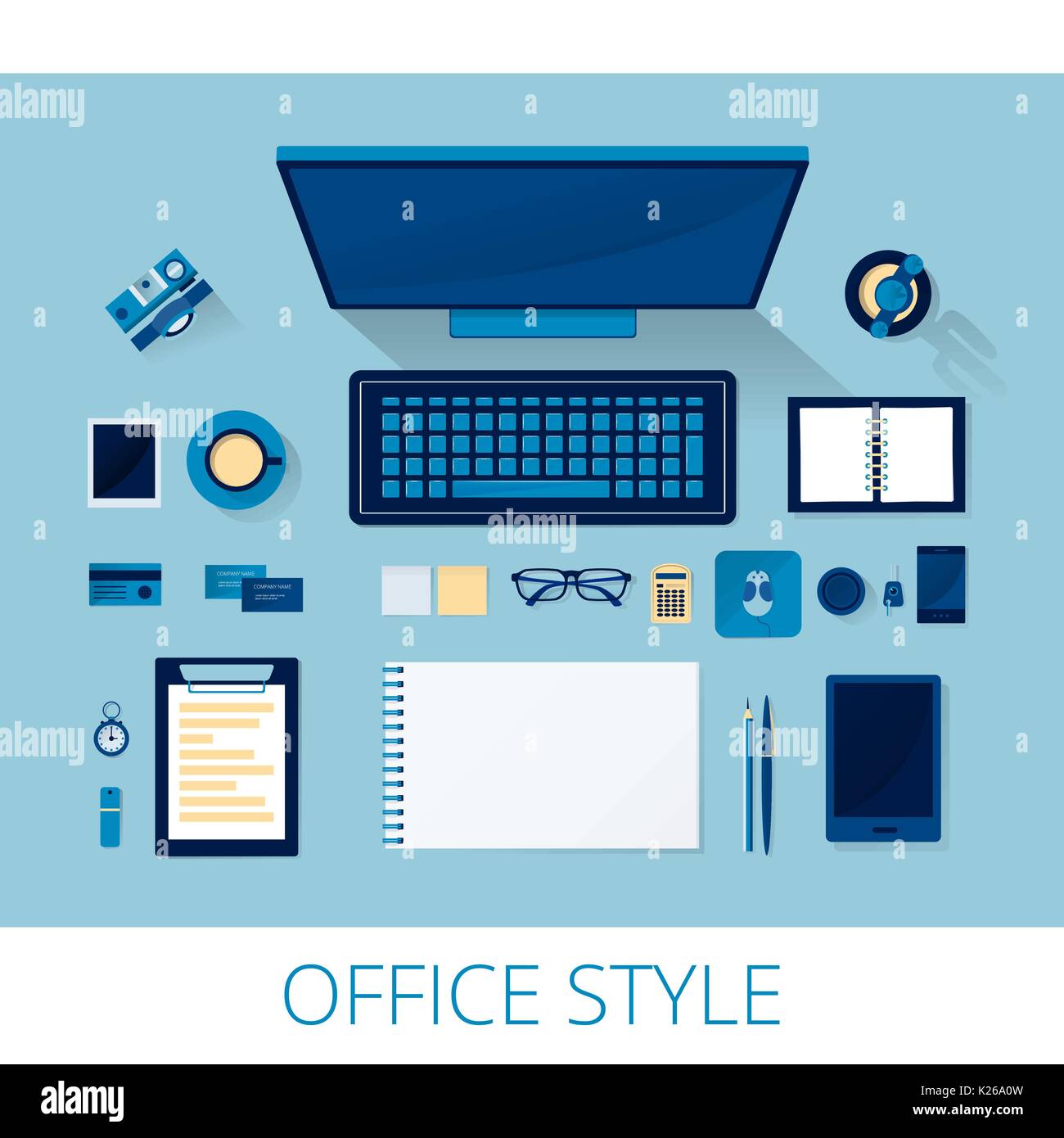 Top view supplies office Stock Vector Images - Alamy