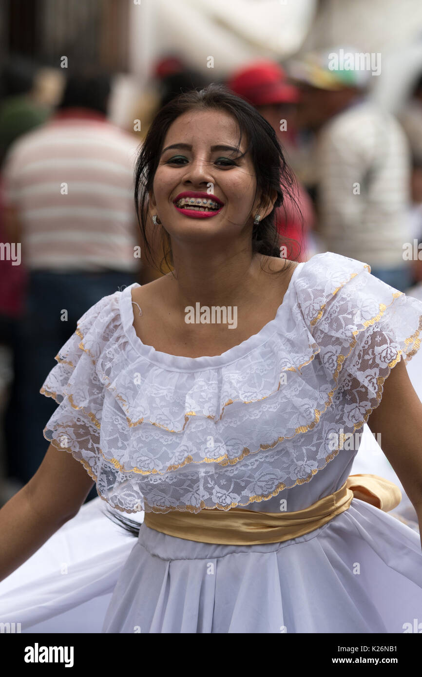 June 17, 2017 Pujili, Ecuador: indigenous female dancers from the ...