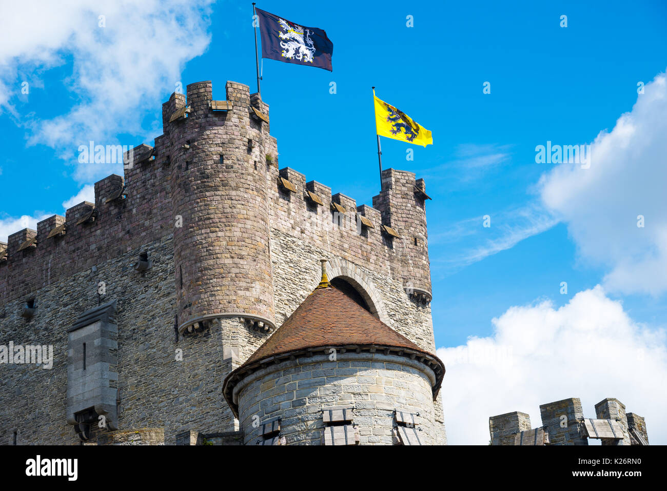 Medieval castle Gravensteen - Castle of the Counts with small windows ...