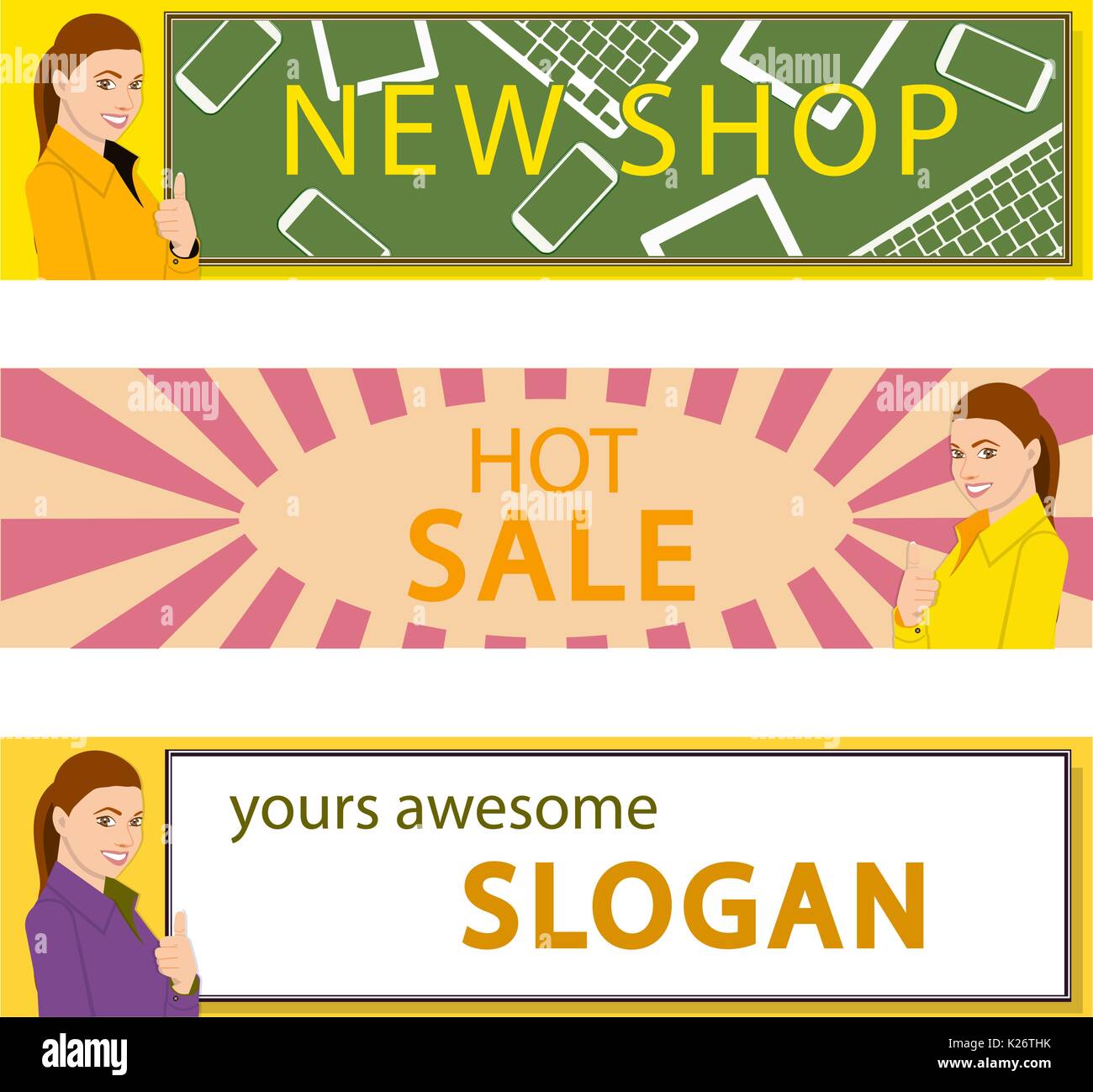 Banners set of office girl announcing an offer Stock Vector Image & Art ...