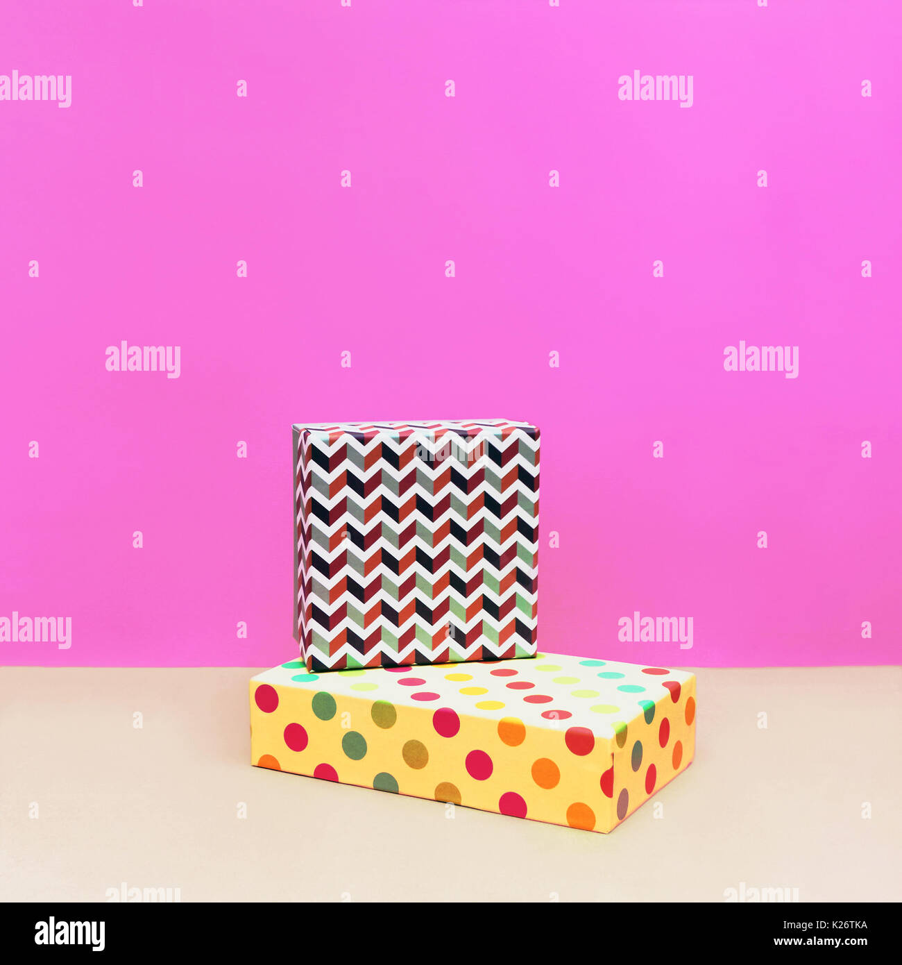 Gift box Trendy styled photo Two stylish gift boxes with ornament are ...