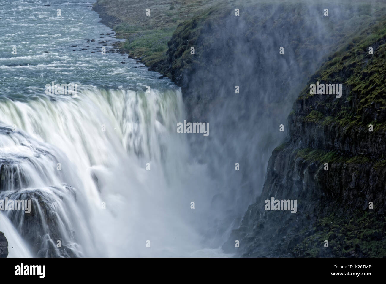 Gullfoss Falls, Golden Falls, drops 32 meters, 105 ft into a canyon ...
