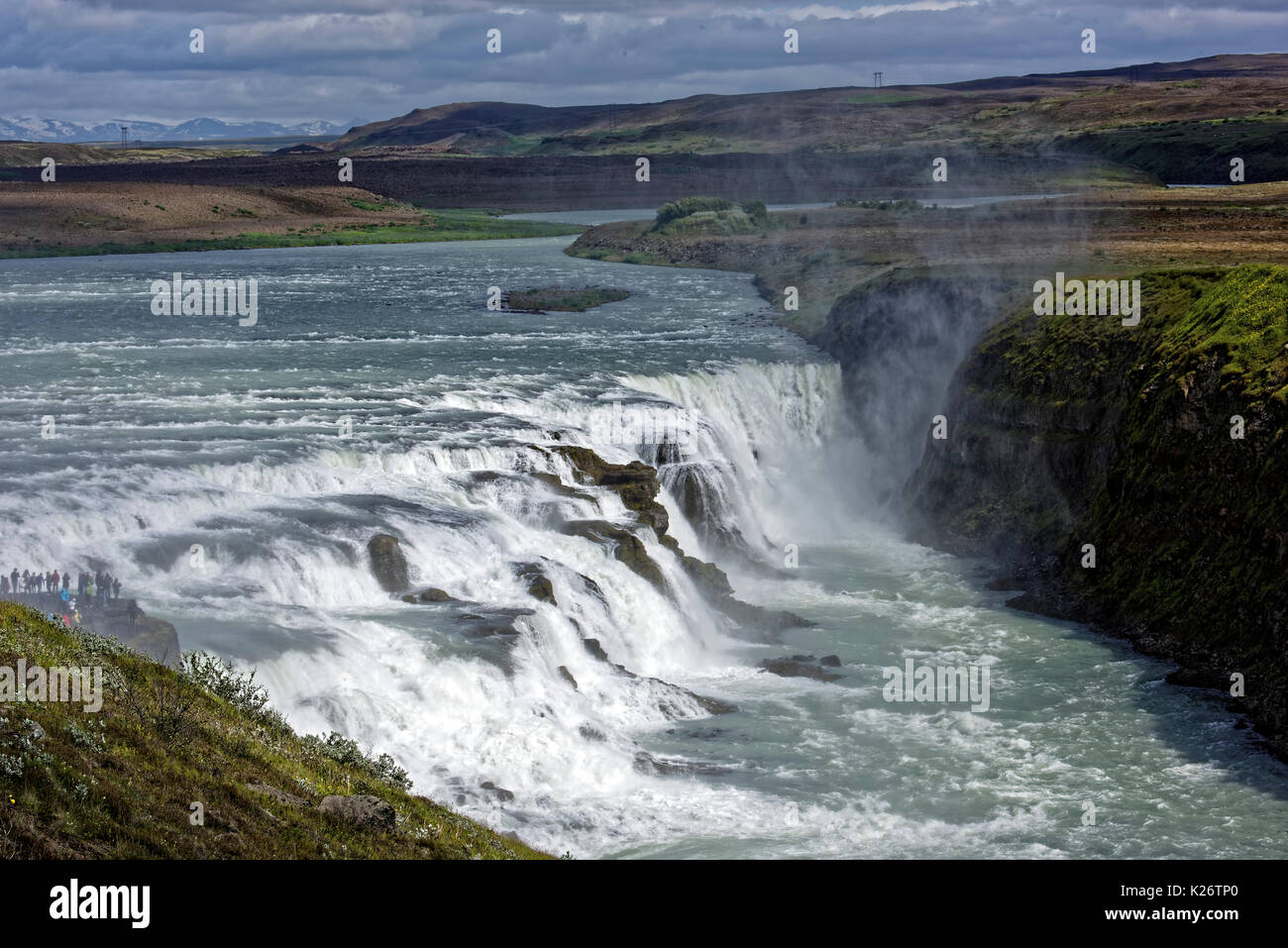 Gullfoss Falls, Golden Falls, drops 32 meters, 105 ft into a canyon ...