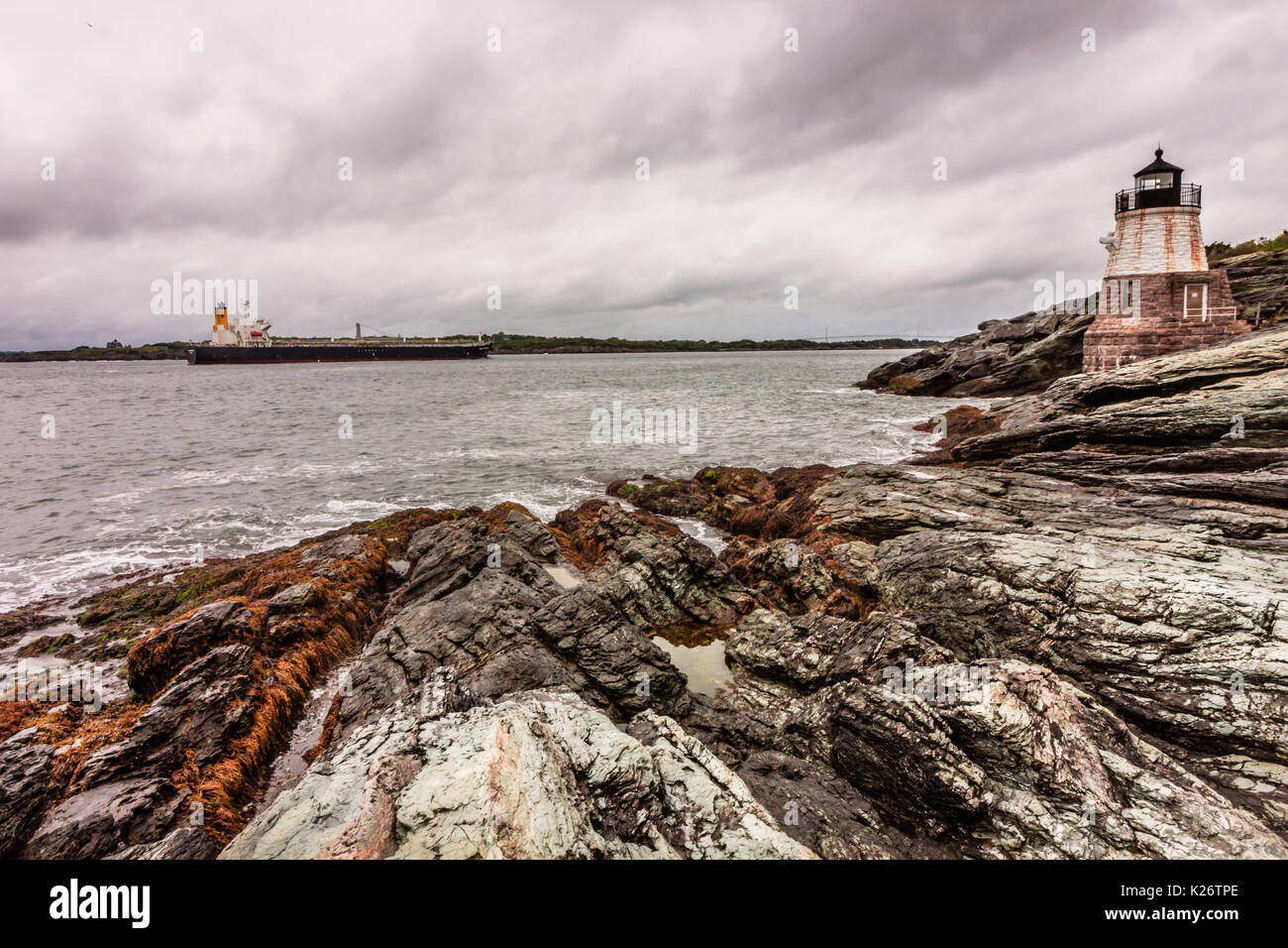 Castle Hill Lighthouse in Newport, Rhode Island, situated on a dramatic ...