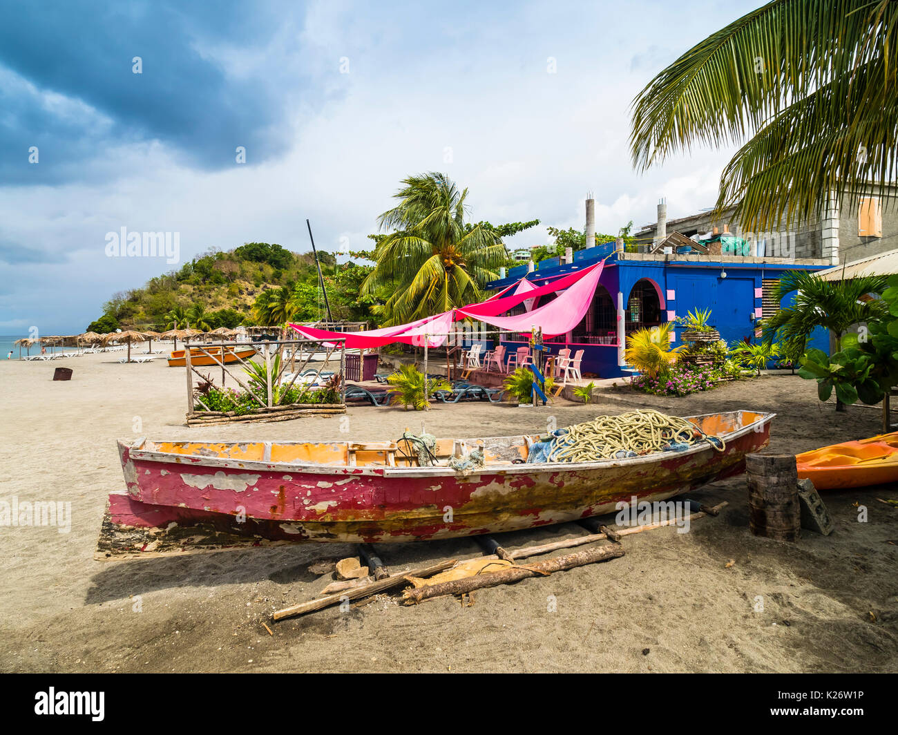 Colorful fishing boats, Mero, Department Guadeloupe, Dominica Stock ...