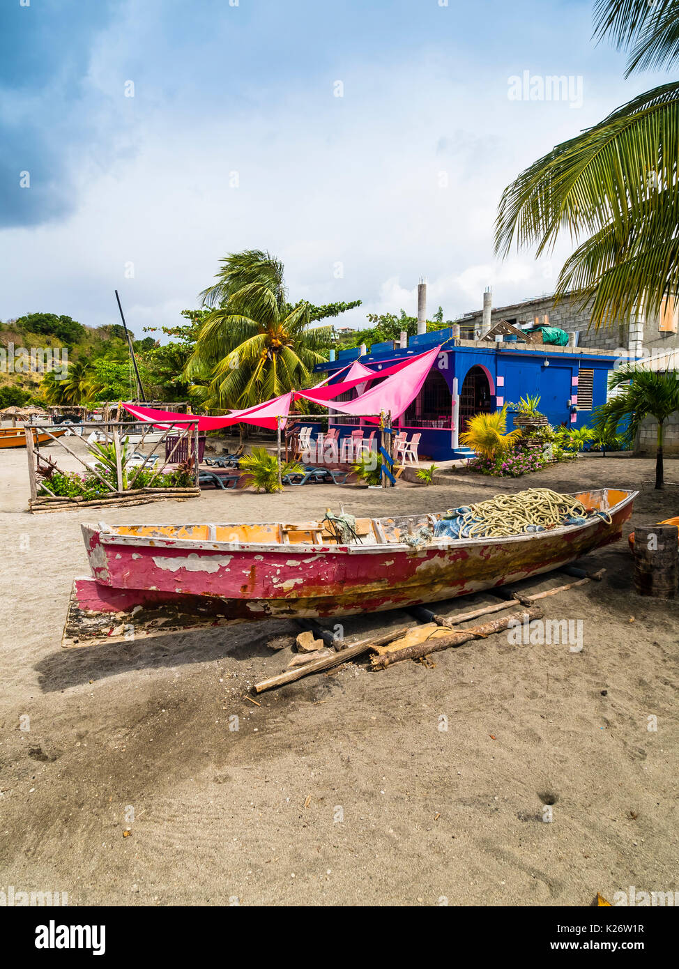 Colorful fishing boats, Mero, Department Guadeloupe, Dominica Stock ...