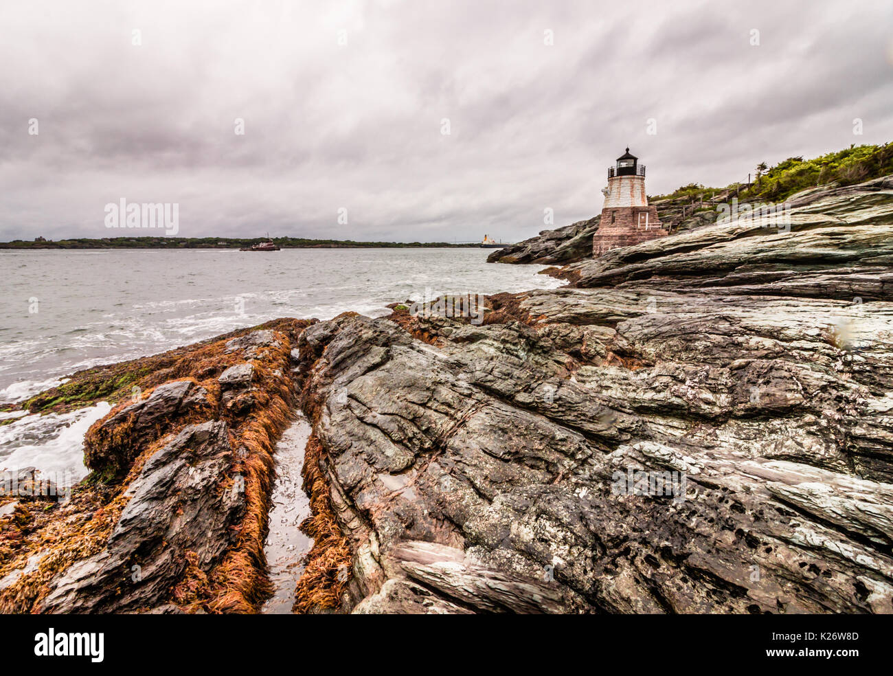 Castle Hill Lighthouse in Newport, Rhode Island, situated on a dramatic ...