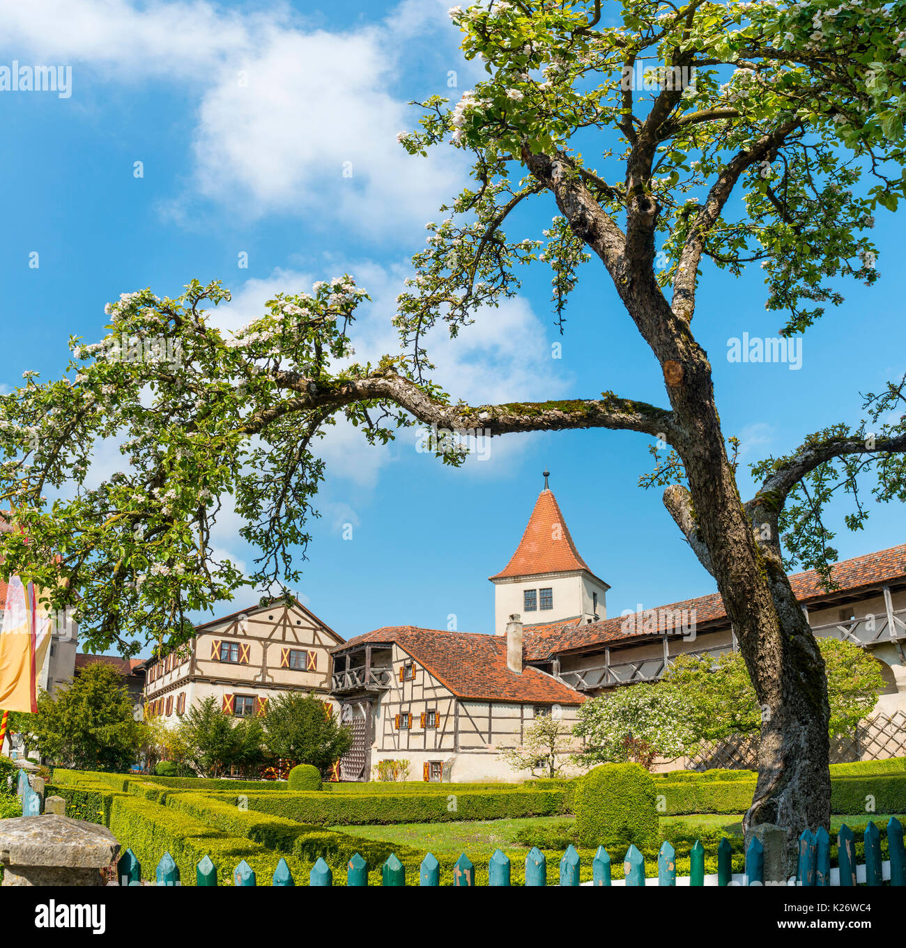 Gardens, old medieval castle, Harburg, Donau-Ries, Bavaria, Germany ...