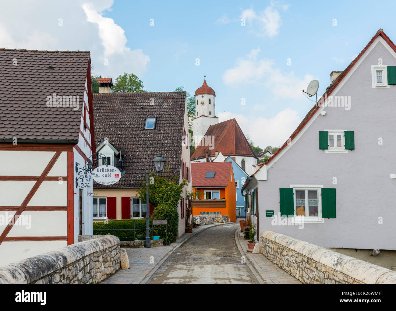 Old town with bridge over River Wörnitz, Harburg, Donau-Ries, Bavaria ...