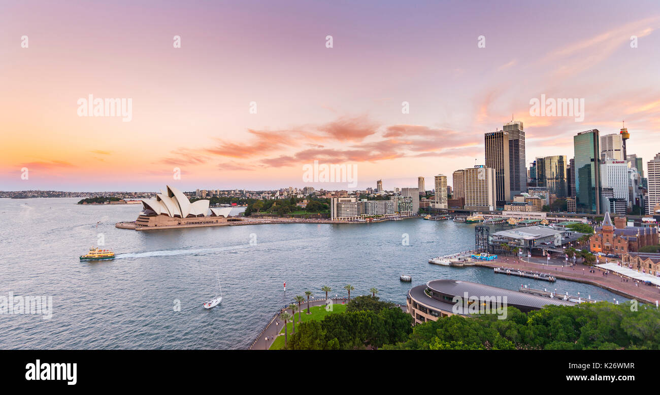 Sunset, Circular Quay and The Rocks, Skyline with Sydney Opera House ...