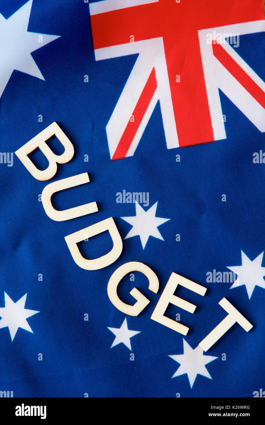 Budget wording on the Australian flag Stock Photo - Alamy