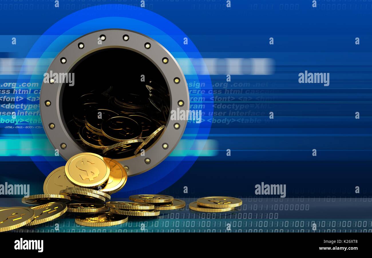 3d illustration of dollar coins storage over cyber background Stock ...