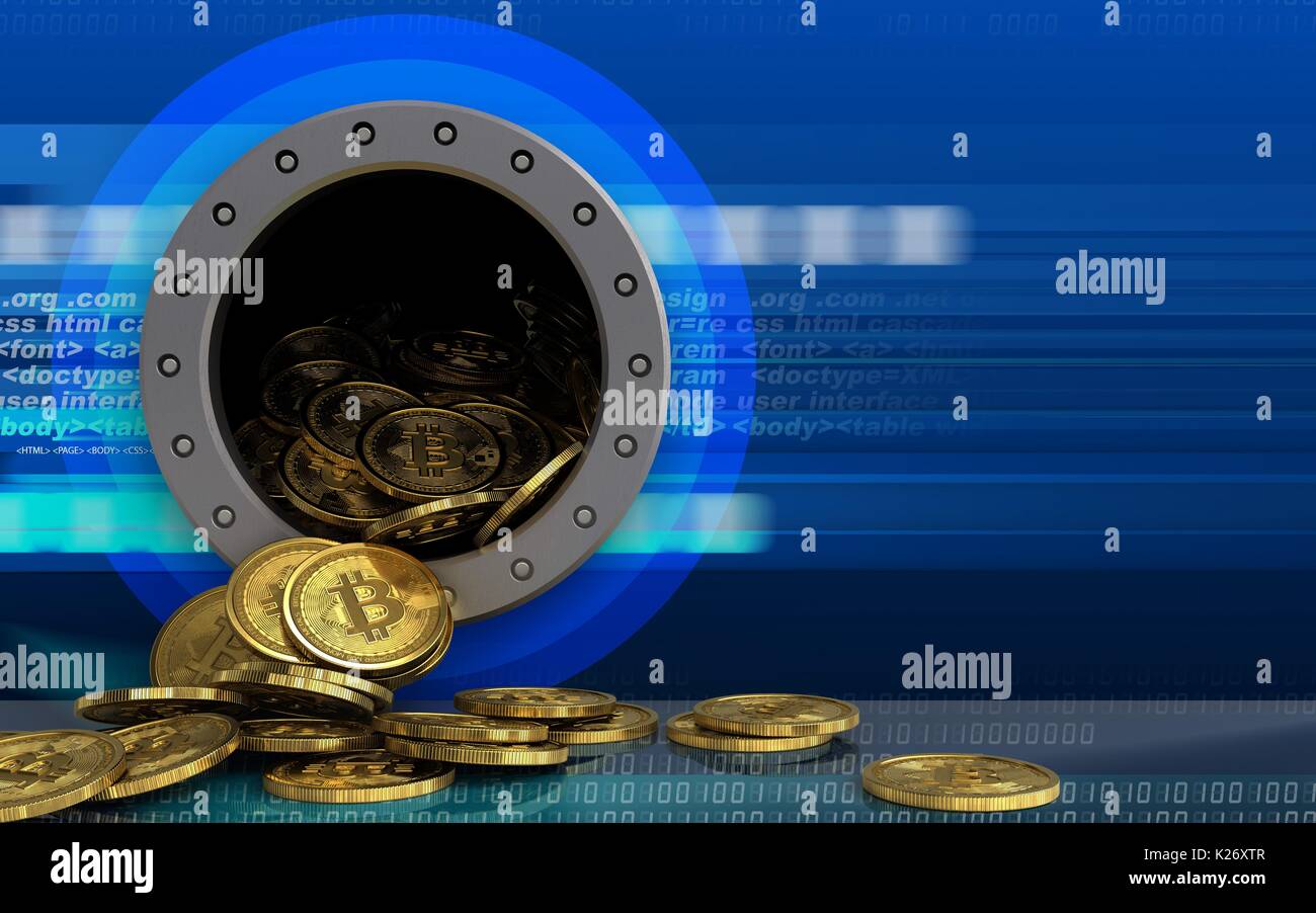 3d illustration of bitcoins heap storage over cyber background Stock ...