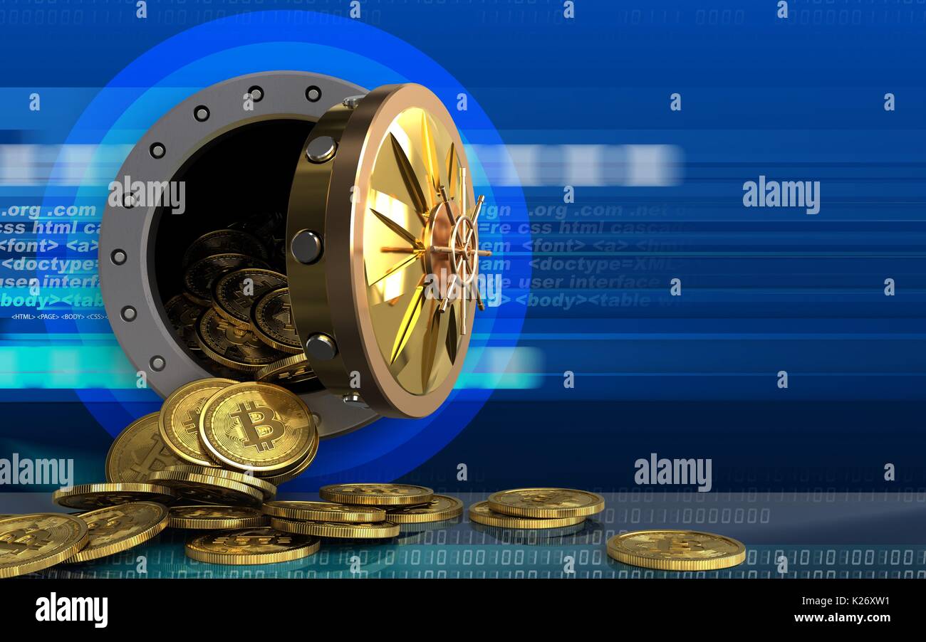 3d illustration of bitcoins heap storage over cyber background Stock ...