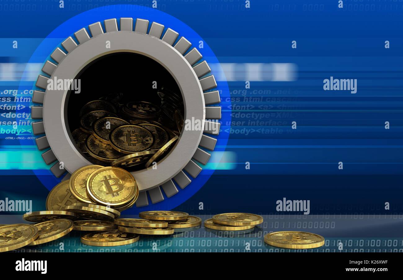 3d illustration of bitcoins heap storage over cyber background Stock ...