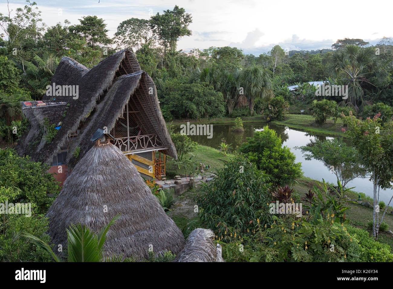 June 6, 2017 Misahualli, Ecuador: eco buildings made of bamboo in the ...