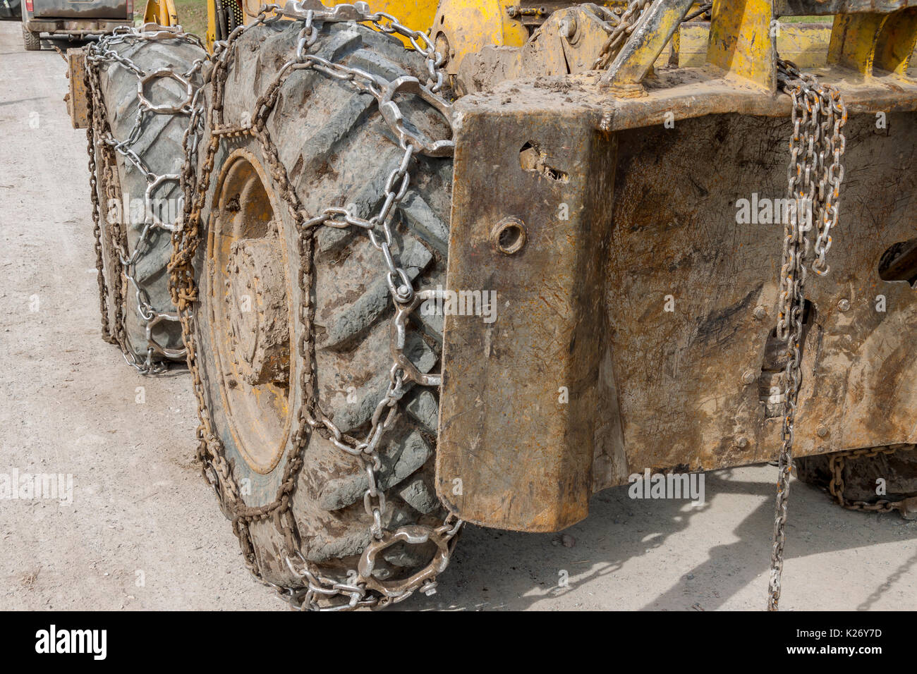 Chain on the tire - industrial truck Stock Photo - Alamy
